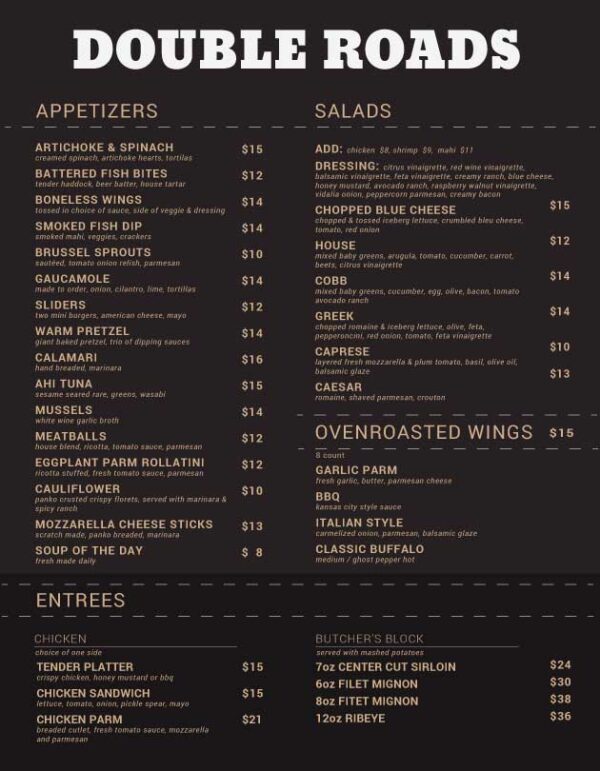 Menu | Double Roads Tavern